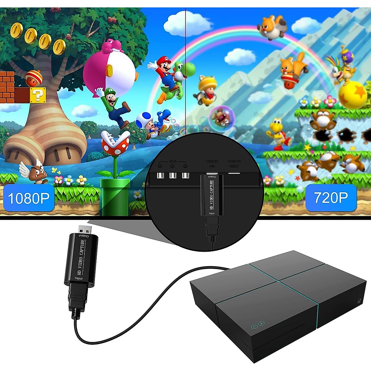 4K HDMI Video Capture Card, HDMI to USB 2.0 Capture Card, Cam Link Camera Capture Card, Video Game Capture Device, HD 1080P Video Recorder for Streaming, Broadcasting, Video Conference, Teaching
