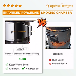 Captiva Designs 18-inch Vertical Charcoal Smoker Grill with Porcelain-Enameled Smoking Chamber, Wood Mountain Smoker for Meat Turkey and BBQ, with Built-in Thermometer