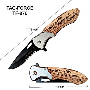 Engraved Pocket Knife for Mens - Anniversary Unique Gifts For Him - Wood Handle Folding Knife with Clip - Christmas Birthday Gift - Presents for Men, Husband, Boyfriend Gifts (Forever and Always)