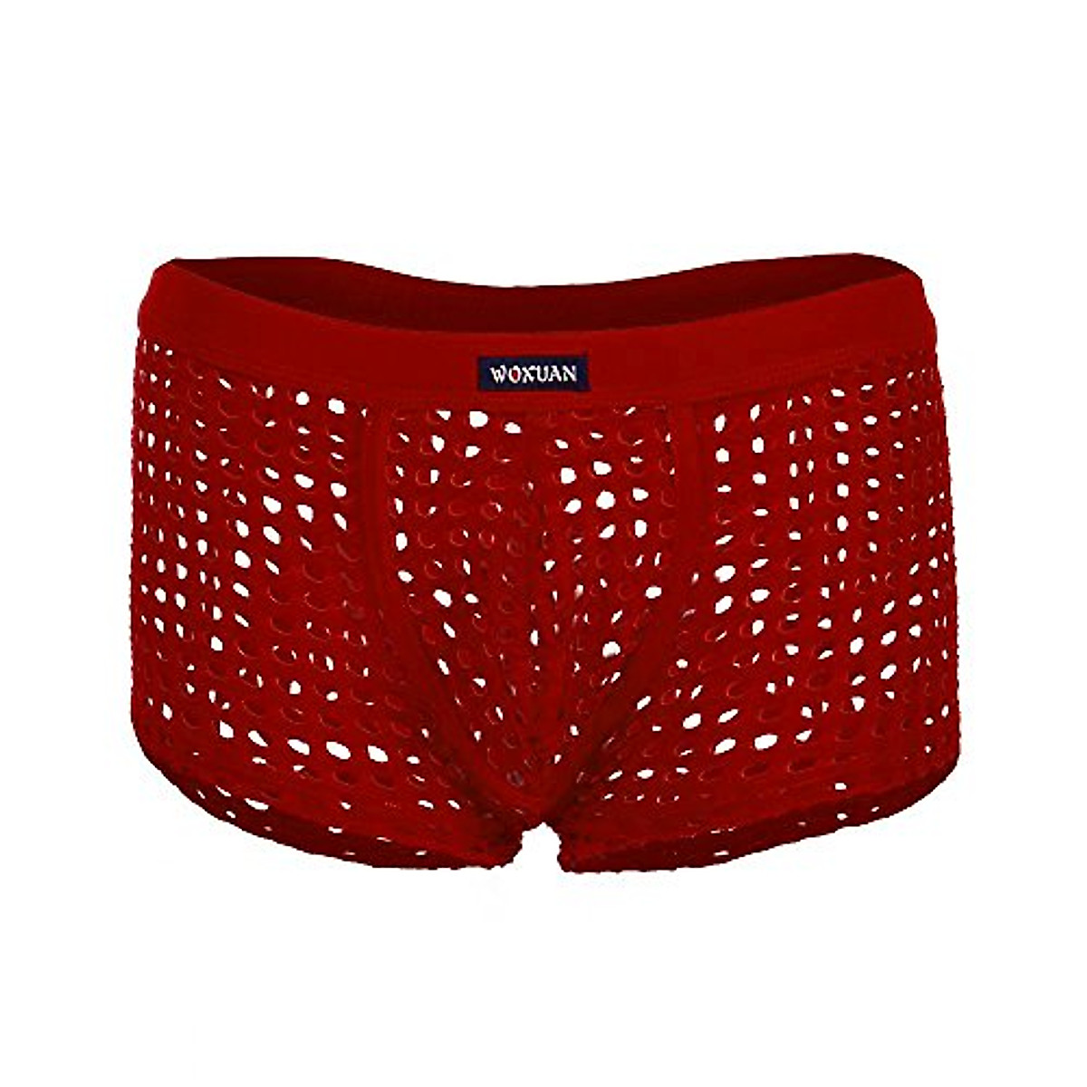 Men Boxer Briefs Round Hole Hollow Stretch Pouch Breathable Quick-Dry Sexy Underwear Mid Waist Fashion Trunks Underpants Red