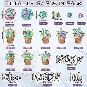 57Pcs Succulents Cutouts for Classroom Bulletin Board Potted Succulents Cut-Outs When We Learn We Grow Paper-Cuts Summer Banner Border Accents Decor for Kids School Classroom Party Wall Decorations