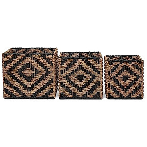 Amazon Brand – Rivet Modern Woven Seagrass Storage Organizer Basket Set - 3-Pack, Natural & Black