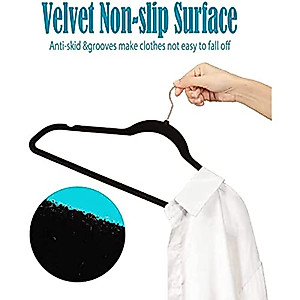 Velvet Hangers 50 Pack, Black Felt Hangers Non Slip with Rose Gold Hook, Premium Felt Hangers for Adult, Heavy Duty Velvet Hanger for Coat, Suit, Short, Skirt, Dress (Black)