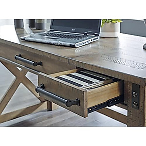 Signature Design by Ashley Aldwin Rustic Farmhouse 60" Home Office Lift Top Desk with Charging Ports, Distressed Gray