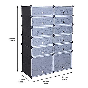 WALNUTA Modular Cube Storage Unit 12-Cube DIY Shoe Rack Organizer Plastic Cabinet with Doors 6 Tier Sloset Cabinet 10Small&2Large Cells