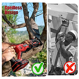 Reciprocating Saw Cordless, 20V Power Reciprocating Saw with Battery and Charger, 3000SPM Compact Reciprocating Saw with 6 Tool-Free Blades for Wood & Metal Cutting (1PC Battery)