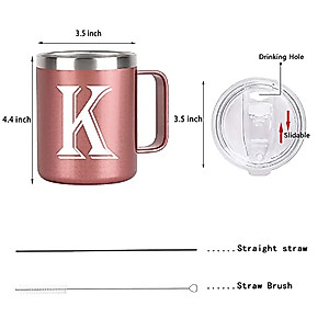 Aletege Letter K Stainless Steel Insulated Mug with Handle, Personalized Initial Mug, Gifts for Women Men Wedding Birthday Graduation Party Letter K 12OZ Rose Gold