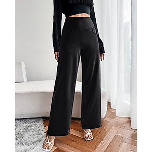 Promover Wide Leg Pants Woman Yoga Pants with Pockets Loose Stretch Casual Lounge Sweatpants Women Fashion Clothing(Black,L,30")