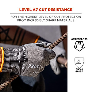Ergodyne ProFlex 7071 Cut Resistant Work Gloves, ANSI A7, PU Coated Palms for Flexible No Slip Grip, Reinforced Thumb Saddle, 18g HPPE and Tungsten, Gray, Large