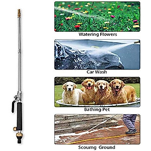 High Pressure Power Washer Wand, Extendable Hydro Jet Water Hose Nozzle Watering Sprayer, Garden Watering Wand for Patio Car Pet Window Gutter Cleaning Tool (Black)