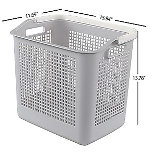 Taysisiter 35 L Plastic Dirty Clothes Storage Baskets, Plastic Laundry Hamper with Handle, Gray, 4 Packs