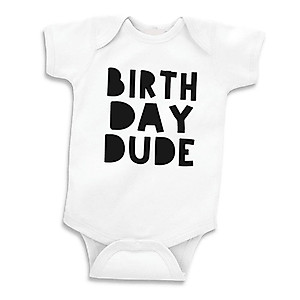 Bump and Beyond Designs Baby-Boys First Birthday Shirt, Birthday Dude White, 12-18 Months, Short Sleeve