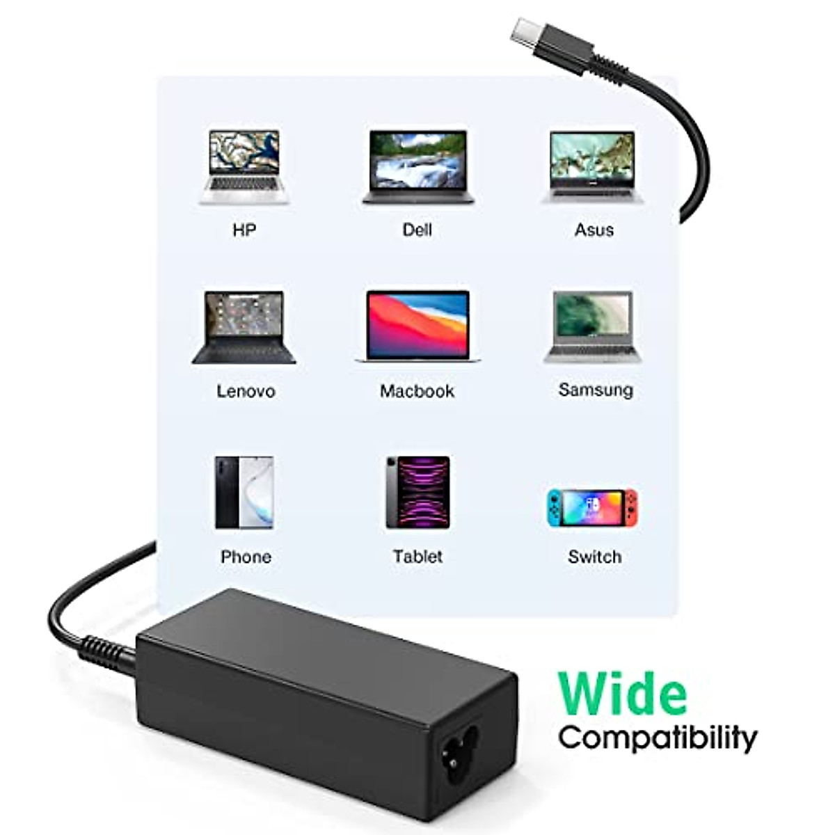 65W USB C Laptop Charger-Chromebook Charger Replacement for 45W Lenovo Thinkpad-Yoga-Chromebook,HP Acer Asus Samsung Mac book pro Dell Chromebook 3100 Latitude xps 13 Google Series Fast Charger Type c