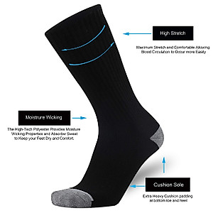 ONKE Cotton Cushion Crew Socks for Men Athletic All Season Heavy Duty Work Boot with Thick Moisture Control Sweat Wicking(Black L)
