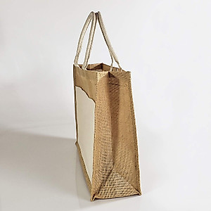 TBF Jute Burlap Tote Bags w/Canvas Front Pocket Easy-to-Decorate Vintage Totes for Rustic Chic Weddings, Shopping, Travel, Arts & Crafts Bags (Pack of 6)