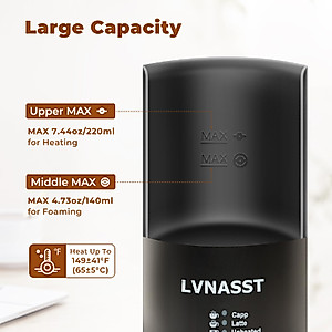 LVNASST Electric Milk Frother 4-IN-1 Hot Cold Foamer for Coffee Auto Shut-Off Milk Warmer, Non-Stick Interior Coating, 2 Whisks Black