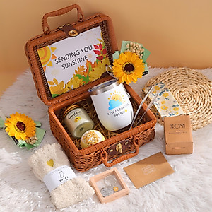 RYANDYPE Birthday Basket Gifts for Women, Sunflower Valentine's Day Gifts, Self Care Sunshine Gift Basket for Friend Sister