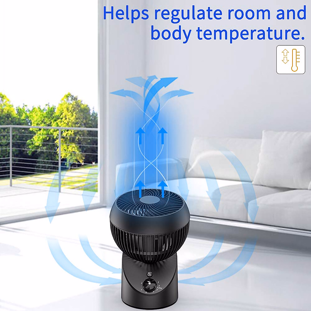 Jiffi Large Whole Room Air Circulator Fan, 360° Swing, Silent Setting, 3 Speeds, Suitable for Personal Floor Office and Whole Room Use.