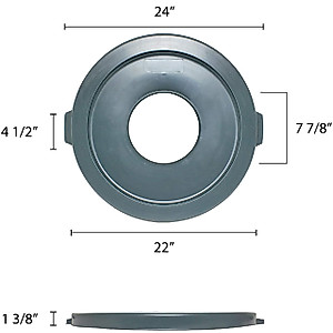 TrueCraftware 32 Gallon Round Trash Can Center Opened Lid only 22-1/4" Diameter x 1-1/4" Height Gray Color- Wastebasket Garbage Bin Lid Recycling Bin Cover Kitchen Bathroom Bedroom Office Trash Can