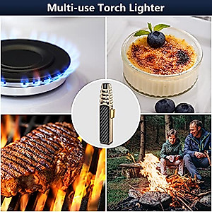 Butane Torch Lighter, Refillable Kitchen Cooking Torch Windproof Adjustable Flame Solar Beam Torch Blow Torch with Safety Lock for Baking Creme Brulee HGT-588 (Butane Gas Not Included) (Black)