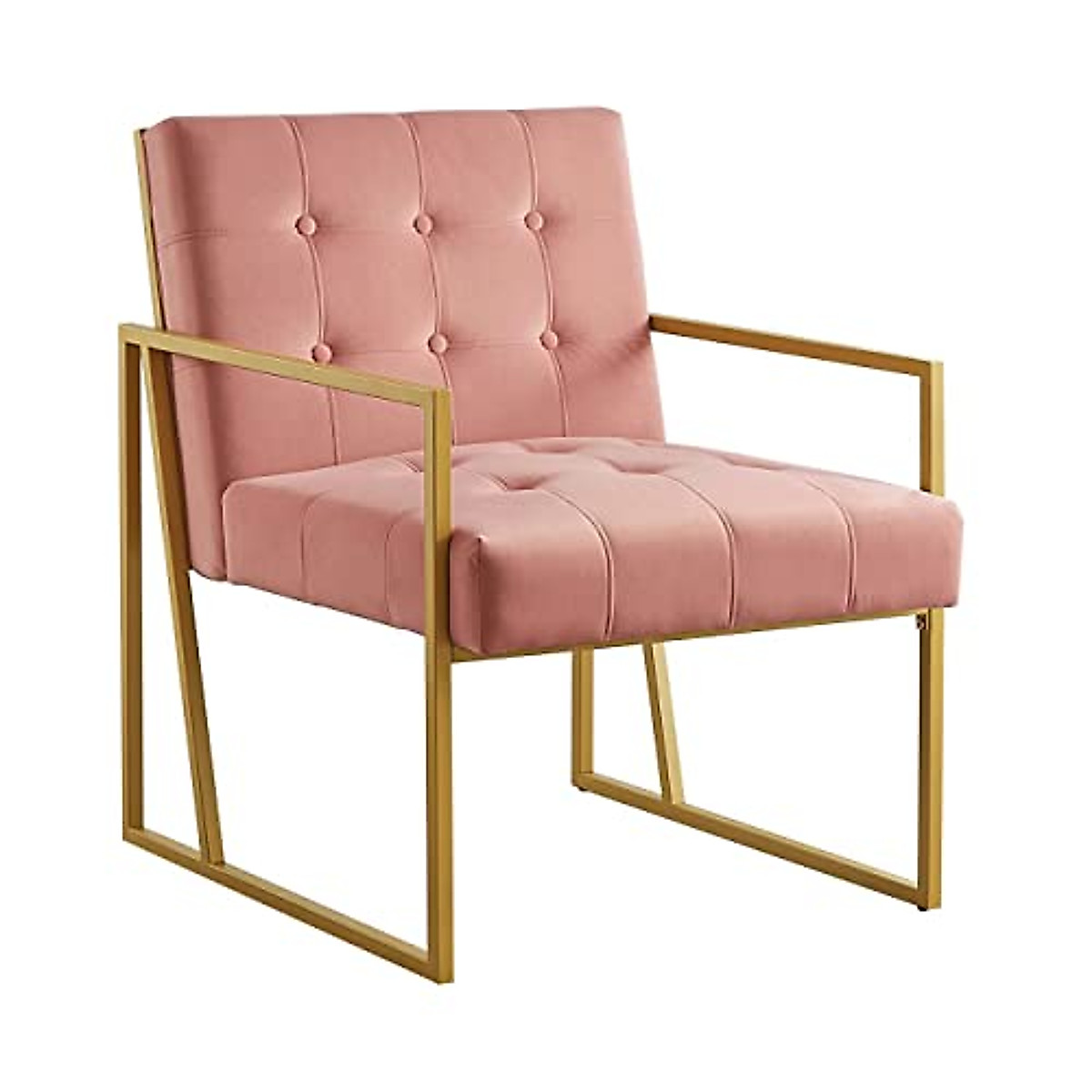 24KF Modern Blush Velvet Button Tufted Accent Chair with Golden Metal Stand, Decorative Furniture Chairs for Living Room Bedroom - Blush