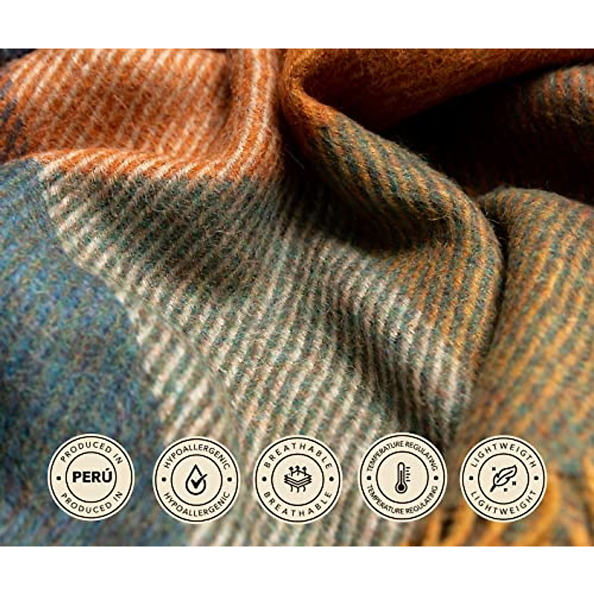 KHUSCO | 100% Alpaca Throw Blanket Serenity | 71" L x 51" W | Warm Peruvian Soft, Cozy, Hypoallergenic, Lightweight for Home and Travel | Blue Crayon