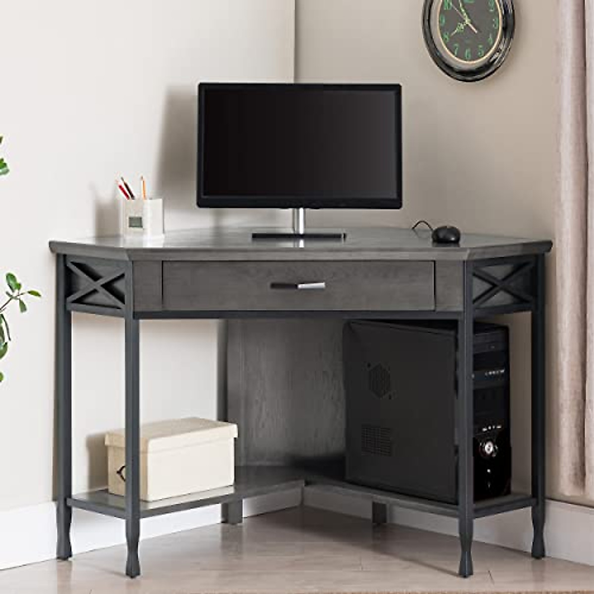 Leick Home Chisel & Forge Corner Computer Desk, Smoke Gray/Matte Black