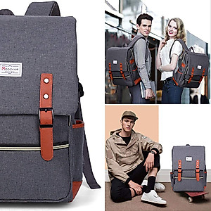 Modoker Vintage Laptop Backpack for Women Men,School College Backpack with USB Charging Port Fashion Backpack Fits 15.6Inch Notebook, Grey