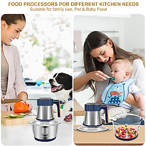 Food Processor, Meat Grinder Electric Food Chopper with 2 Bowls (8 Cup+8 Cup), 300W 4 Bi-Level Blades 5 Speed Mini Kitchen Cutter for Vegetable, Onion, Garlic, Meat, Nuts, and Baby Food (Blue-2L)