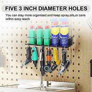 Fepinc 2 Pack 5 Hole Spray Can Organizer Can Holder, 17in Metal Spray Can Holder Rack Wall Mount Tool Shelf Organizer for Workshop, Shed, Garage, Home (2)