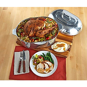 IMUSA USA Heavy Duty Cajun Oval Cast Aluminum Roaster 18", Silver