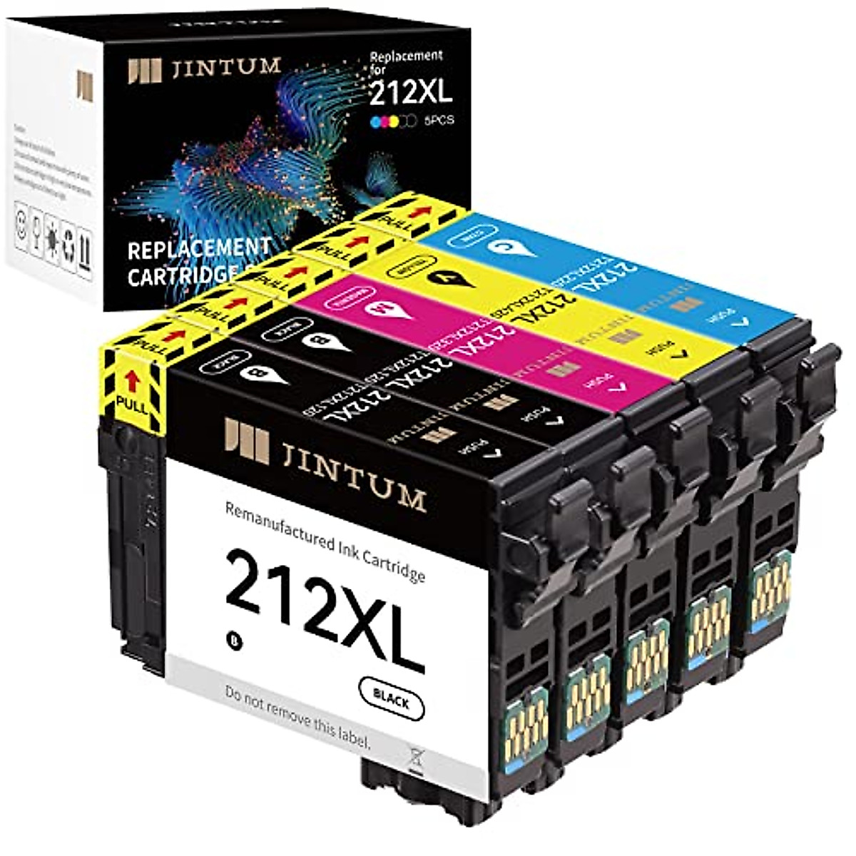 JINTUM 212XL Ink Cartridges Remanufactured Epson 212XL Ink Cartridges for Epson 212XL T212XL for Expression Home XP-4100 XP-4105 Workforce WF-2850 WF-2830 Printer (5-Pack)
