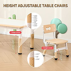 JIAOQIU Kids Table and Chair Set with 6 Seats Height Adjustable Graffiti Table for Age 2-12 Easy to Clean Assemble Kids Activity Art Craft Table for Daycare Classroom Home Burlywood