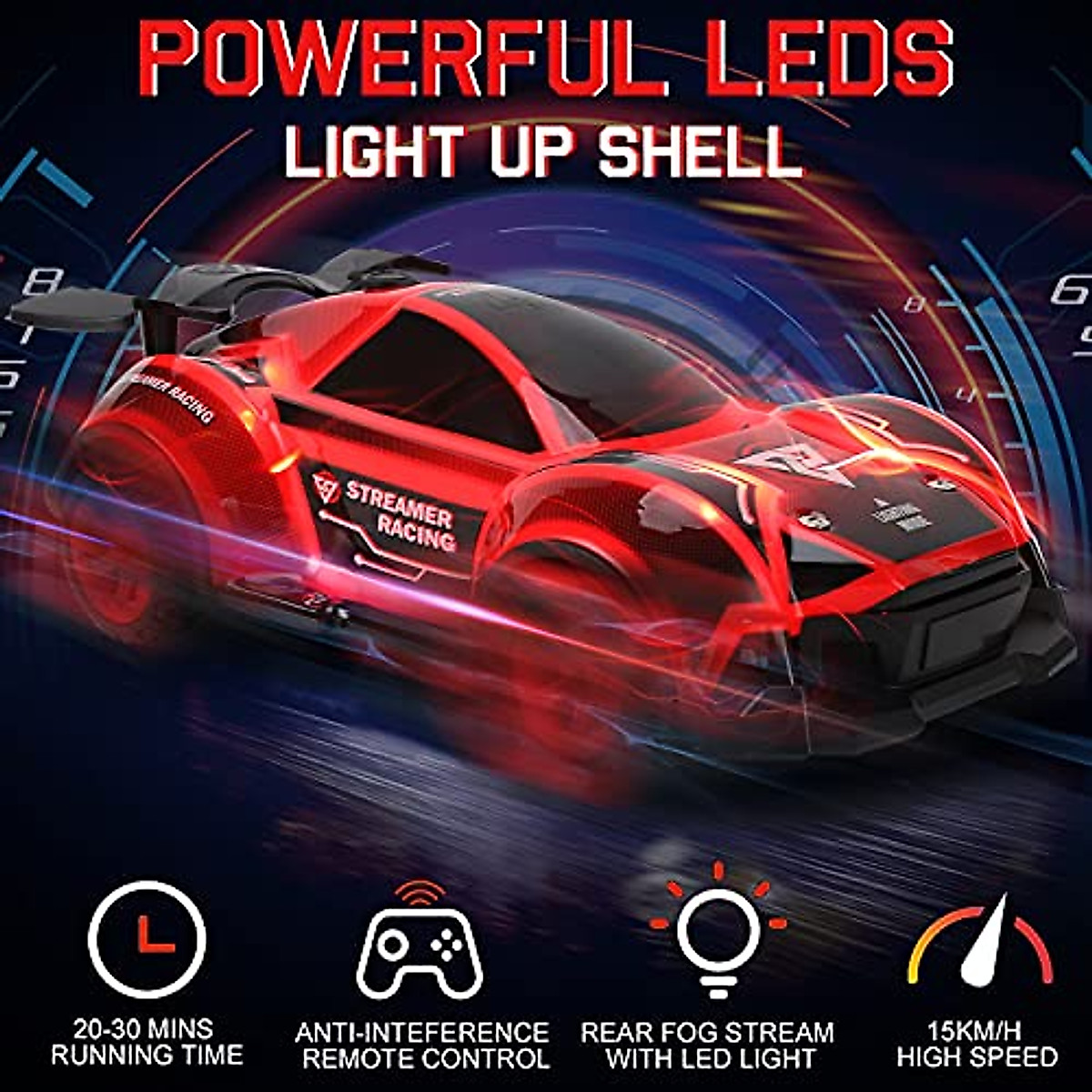 Liberty Imports Buggy Remote Control Race Car Kids- 2.4 GHZ Fast Stunt RC Race Car Toy LED Light Racer with Smoke, Rechargeable Battery Race Car Mist Boys Fog Racer