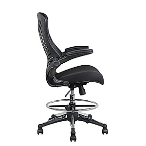 OFFICE FACTOR Stool Clerk Teller Drafting Chair Reception Black Mesh Flip up Armrest Molded Seat with a Single Handle Mechanism (Stool Black MESH Fabric)