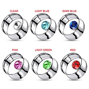 PiercingPoint 1 Piece of 00 Gauge - 10mm Blue Sapphire Bezel Set Crystal Stone on Sugical Steel Internally Threaded Ear Gauge Flesh Tunnel