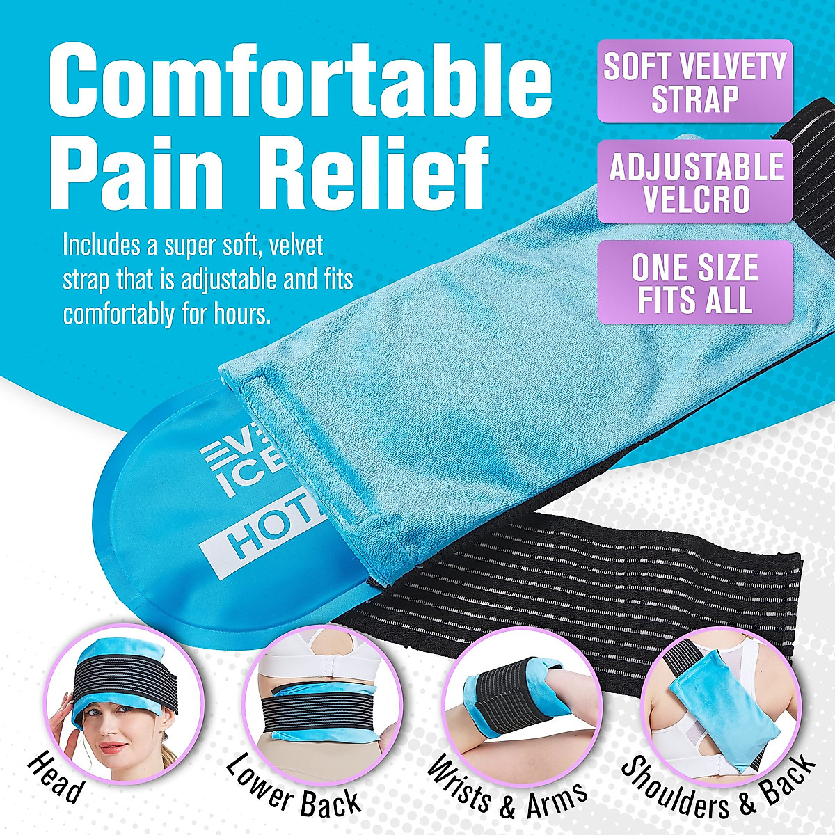 Reusable Hot and Cold Gel Ice Pack Wrap (4 Pack) for Injuries - Adjustable & Flexible for Knees, Back, Shoulders, Arms, and Legs - Reusable