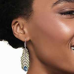 Ross-Simons 5.50 ct. t.w. London Blue Topaz and 3.30 ct. t.w. Green Tourmaline Feather Earrings in Sterling Silver