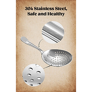 KITESSENSU Julep Strainer, Easy to Hold Stainless Steel Bar Strainer Cocktail, Cocktail Strainer Bar Tools for Professional Bartenders, Silver
