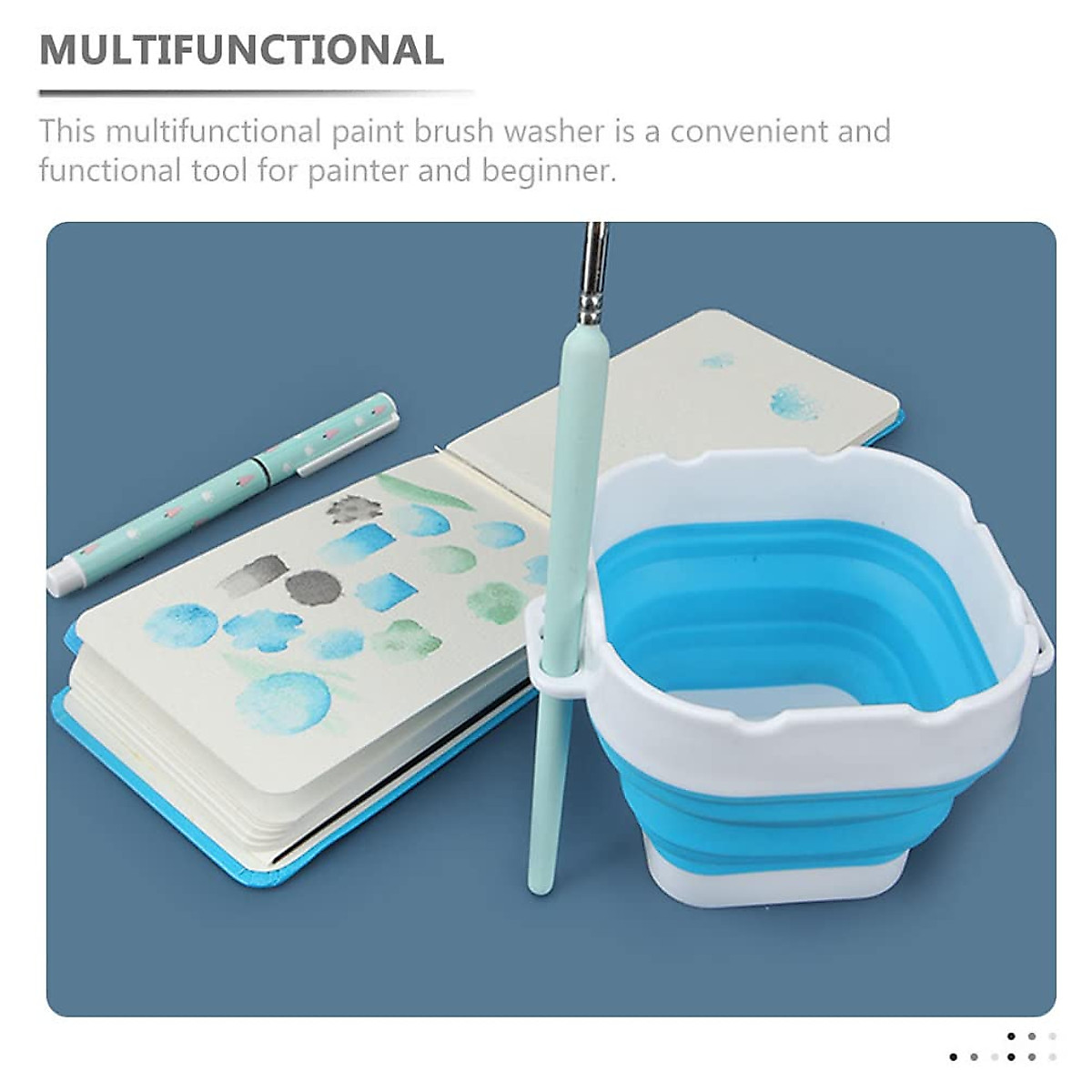 ULTNICE Paint Brush Washer Folding Painting Water Cup Portable Collapsible Painting Washing Bucket Basin Silicone Foldable for Watercolor Acrylic Oil Painting Blue