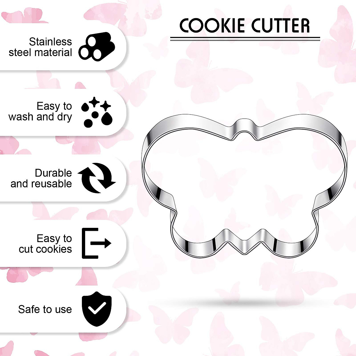 8 Pieces Butterfly Cookie Cutter Set Stainless Steel Metal Biscuit Cutter Mould and 6 Pieces Sugar Stirring Pins for Sandwich Chocolate Fondant Biscuit Cake Kitchen Baking