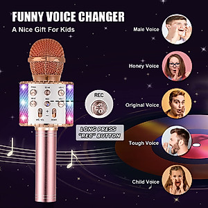 Geronmine Wireless Bluetooth Karaoke Microphone for Kids, Portable Handheld 5 in 1 Karaoke Mic Speaker Machine Birthday Home Party Gift for Kid Adults