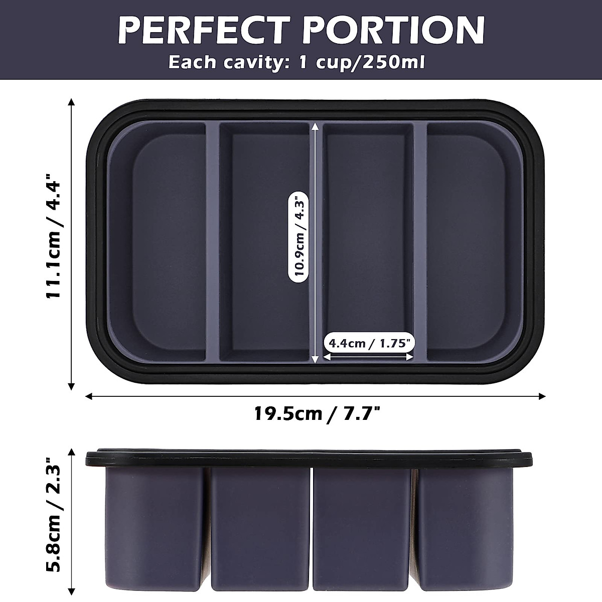 Webake Silicone Freezer Tray with Lid, Food Storage Container 1 Cup Portion, Ice Cube Tray for Soup Sauce Meal Prep, BPA Free - Grey