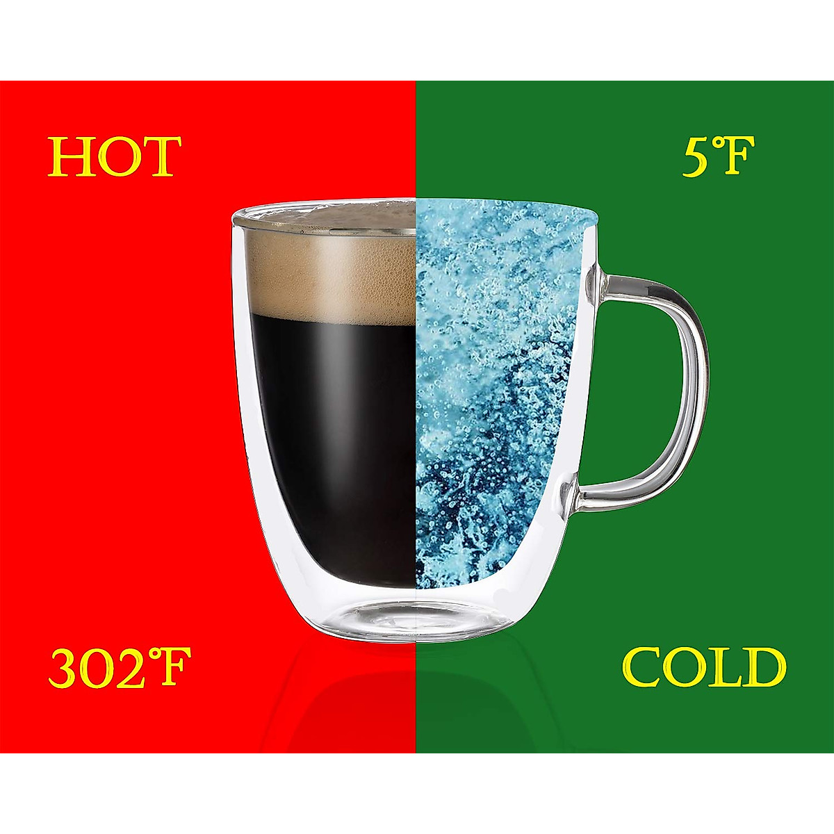 BothEarn Glass Coffee Mug Set of 2 - Double Wall Clear Espresso Cup with Large Handle, Great for Latte, Cappuccino and Juice, 19 Ounce (560 ml), BE026