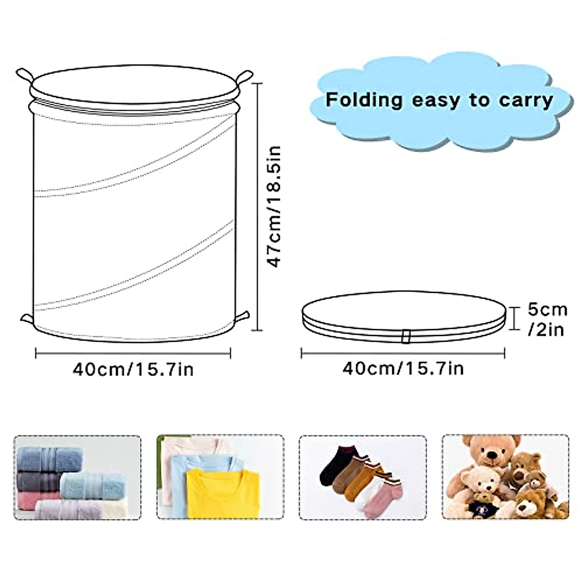 pnyoin 50L Large Popup Laundry Hamper Round with Zipper Lid Reinforced Handles Portable Collapsible Basket for Kids Room College Dorm Travel, Sunny Sky with Starfish