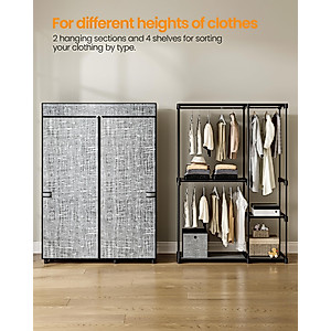 Hzuaneri Closet Wardrobe, 48.8-inch Portable Closet for Bedroom, 3 Clothes Rail Clothes Rail with Fabric Cover, Clothes Storage Organizer, 48.8 x 16.9 x 71.8 Inches, 4 Compartments, Grey WC09304G