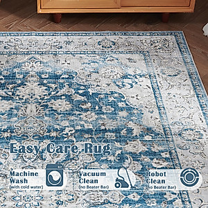 jinchan Runner Rug 2x10 Area Rug Blue Floral Rug Soft Rug Distressed Vintage Retro Rug Indoor Non Slip Carpet Kitchen Living Room Bedroom Dining Room