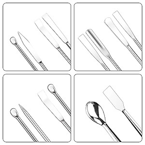 stonylab 9 Pcs Lab Micro Spoon and Spatula Set, Stainless Steel Double-Ended Lab Spatulas Sampling Spoons Micro Scoopulas Weighting Set with Tweezers