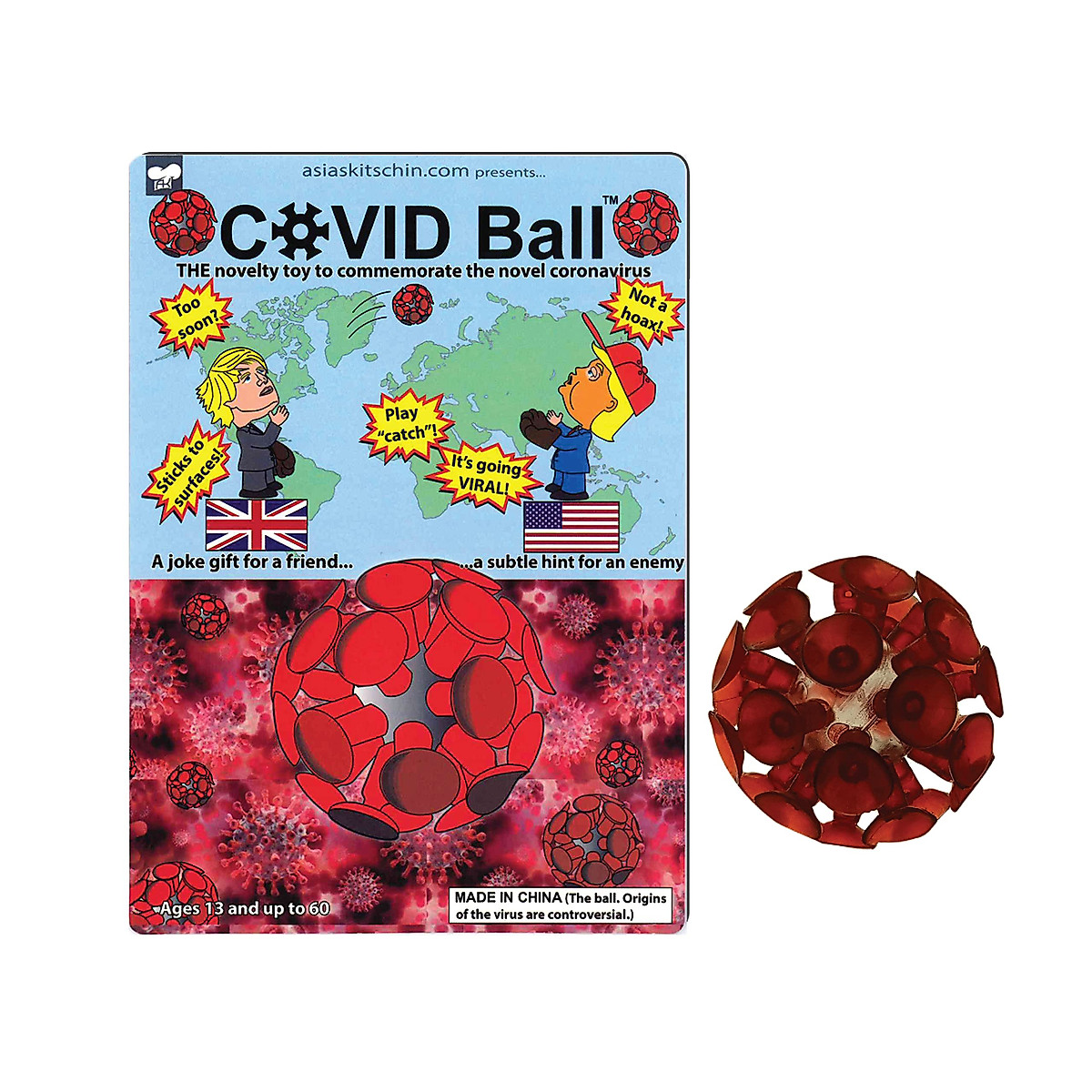 COVID Ball—Novelty Toy Suction Cup Ball and Packaging (2 Pack)