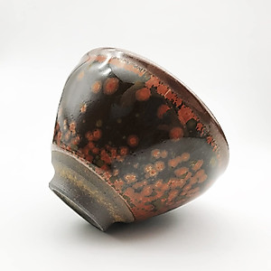 JIUMEI 4oz Big Ceramic Host Tea Cup Tenmoku Jianzhan Cup Handmade Porcelain Tenmoku Glaze Bowl Cup Jian Zhan Tianmu Teacups, Blooming Flowers Pattern (Blooming Flowers+Bag)